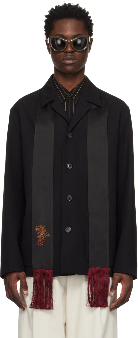 Black Notched Lapel Jacket by Dries Van Noten on Sale