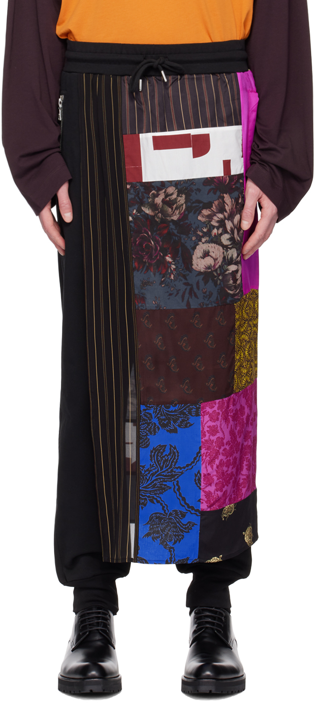 Dries Van Noten: Black Patchwork Overlay Lounge Pants | SSENSE Canada