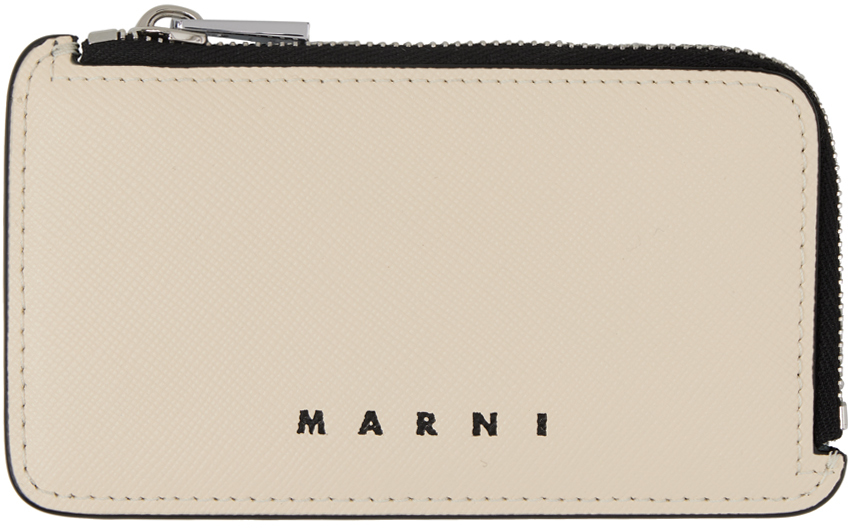 Marni: 베이지 & 블랙 사피아노 가죽 카드 지갑 | SSENSE 대한민국