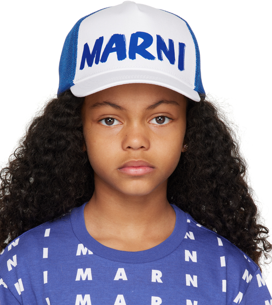 Kids White & Blue Logo Cap by Marni | SSENSE Canada
