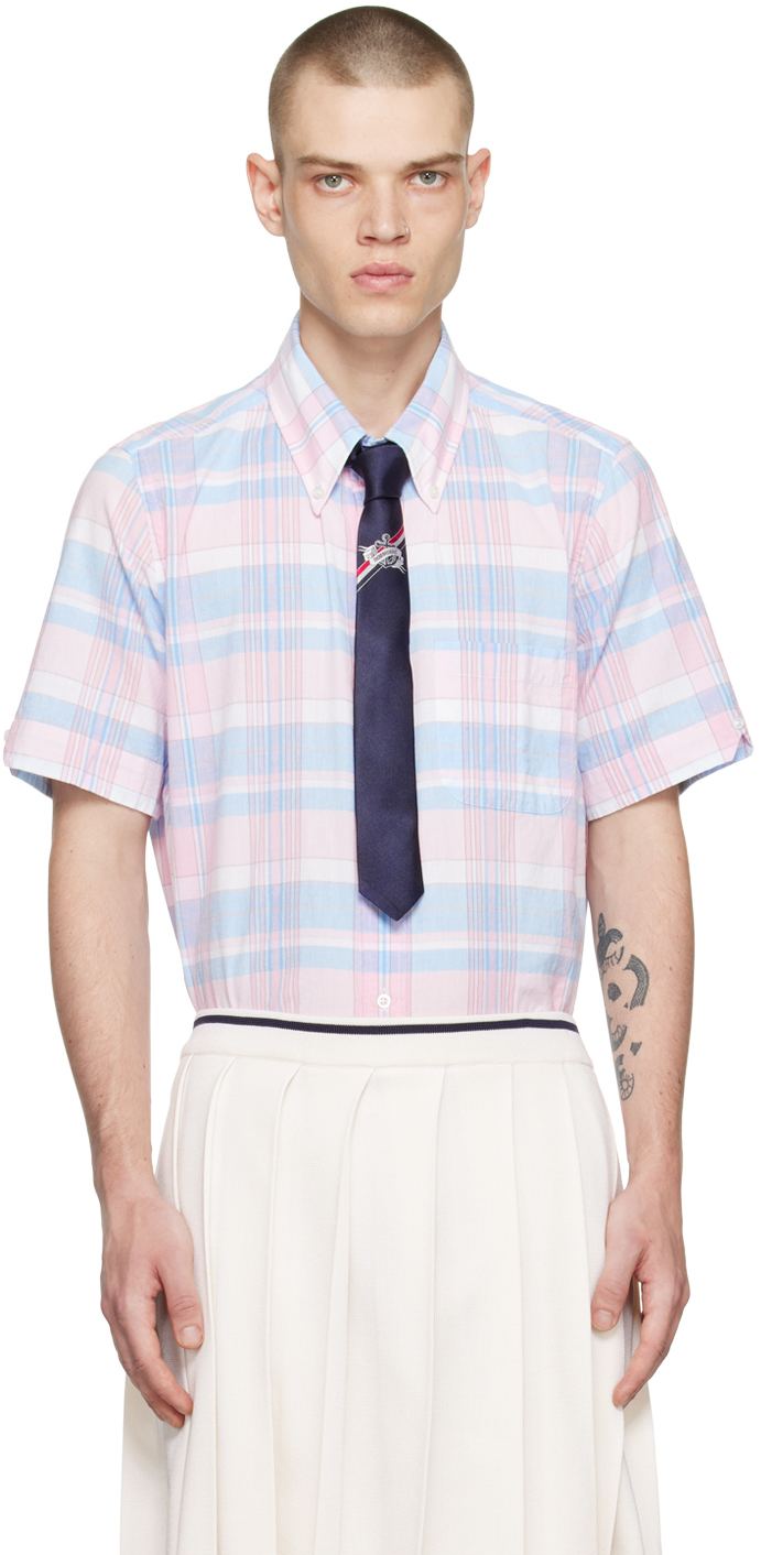 Thom Browne: Blue & Pink Check Shirt | SSENSE
