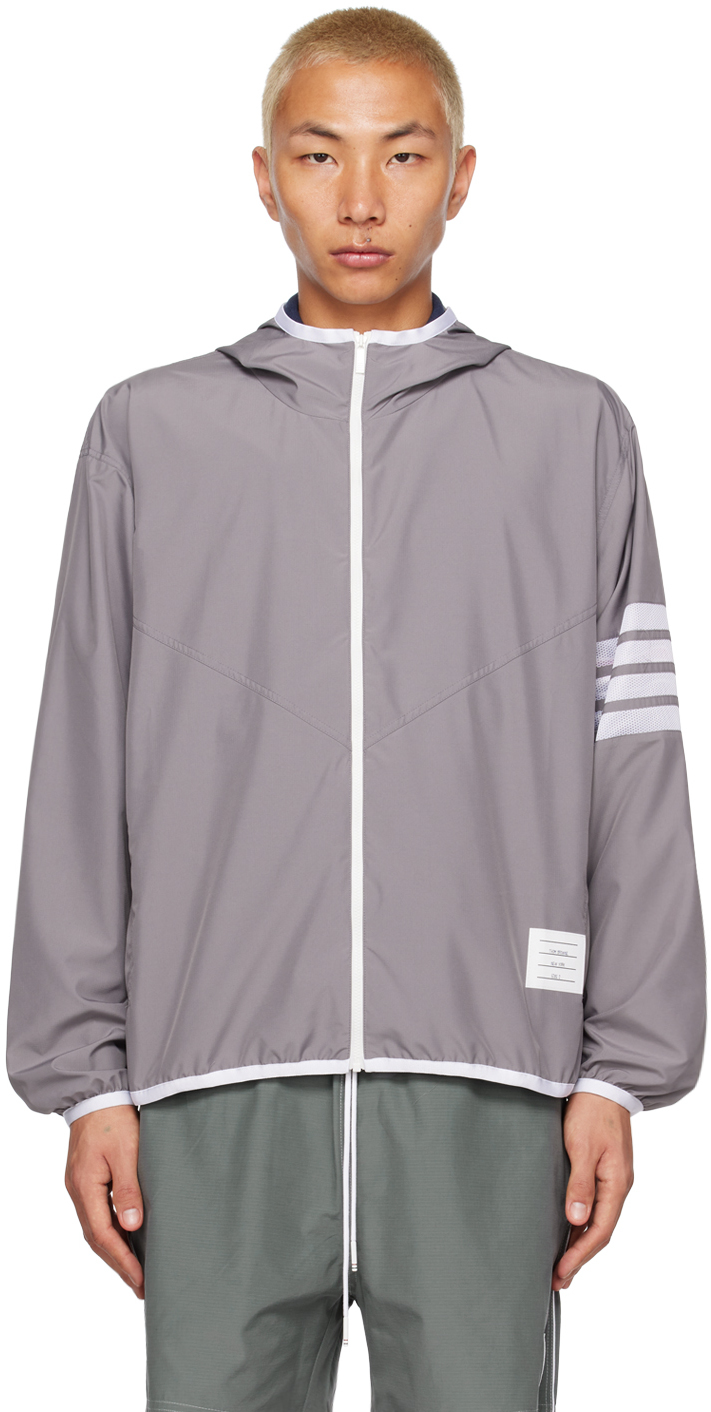 Thom Browne Military Ripstop Mesh 4-bar Packable Zip Hoodie In Grey ...