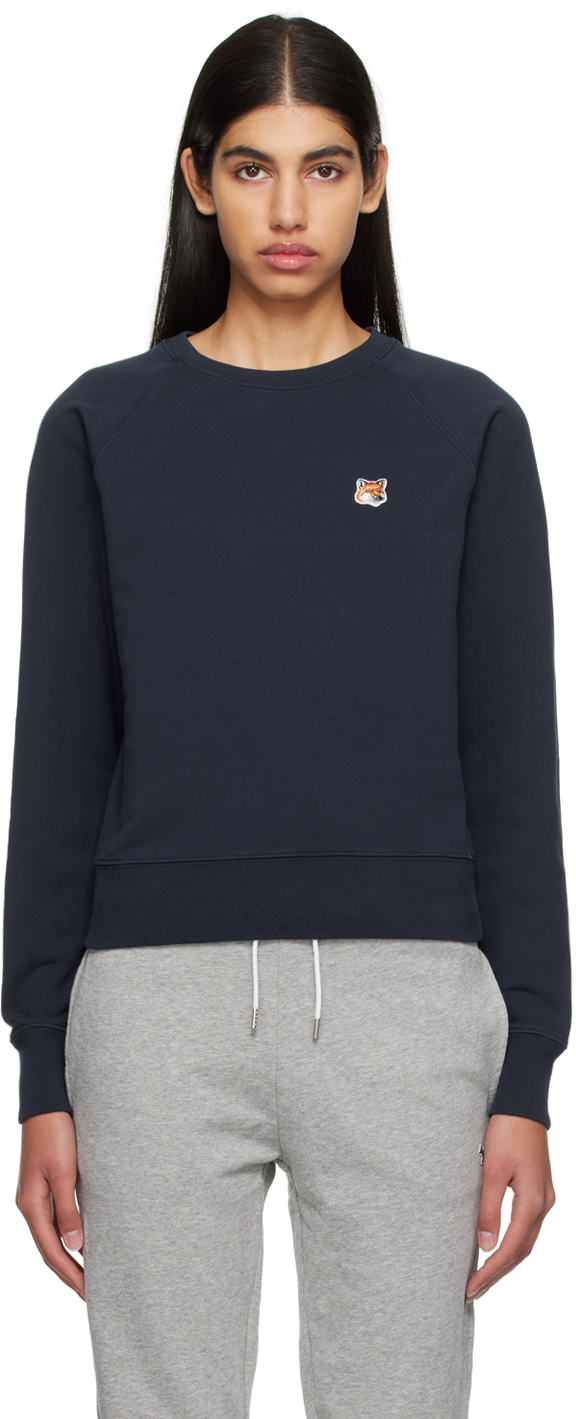 Maison Kitsuné: Pull molletonné bleu marine à logo de renard | SSENSE ...