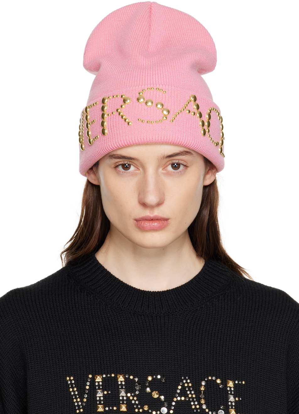 Versace: Pink Logo Beanie | SSENSE Canada