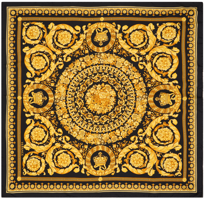 Versace: Foulard noir et doré à motif baroque | SSENSE France