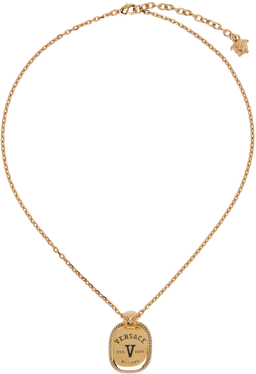 Versace Collegiate Logo Pendant Necklace In White | ModeSens