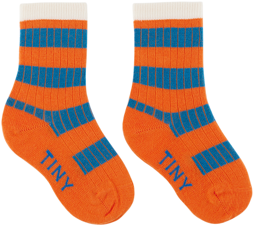 Kids Orange & Blue Big Stripes Socks by TINYCOTTONS on Sale