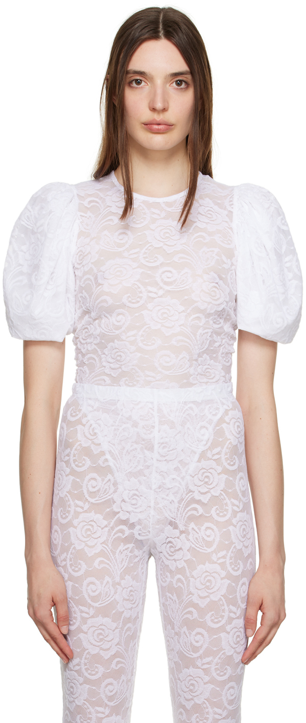 MSGM: White Puff Sleeve Bodysuit | SSENSE