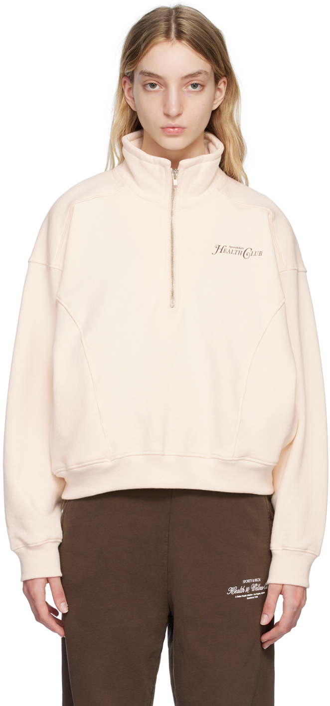 Sporty And Rich Off-white Half-zip Sweater In Cream/chocolate | ModeSens