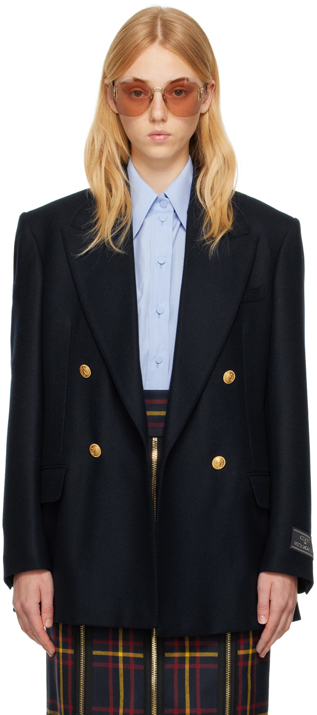 Gucci: Navy Double-Breasted Blazer | SSENSE