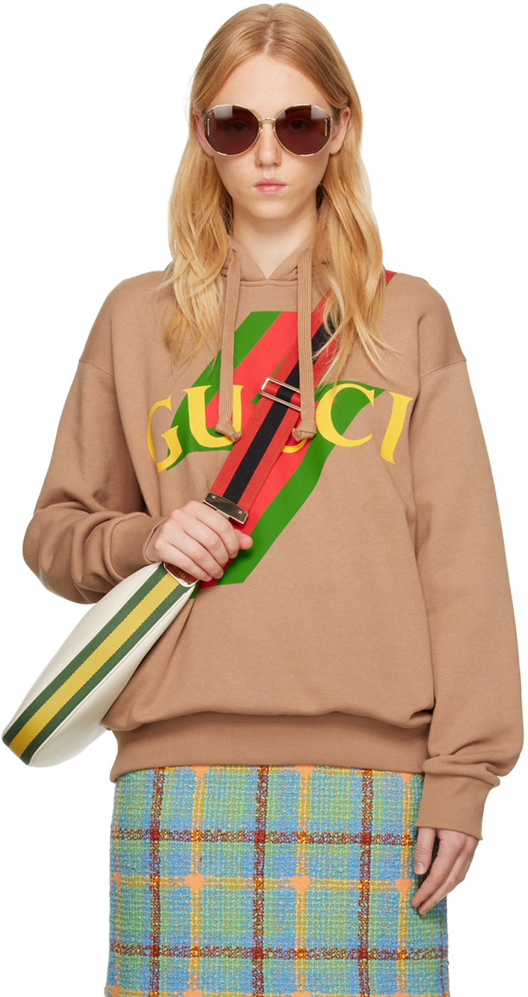 Gucci: Tan Printed Hoodie | SSENSE Canada