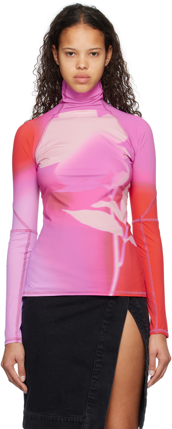 ioannes: Pink & Red Printed Turtleneck | SSENSE