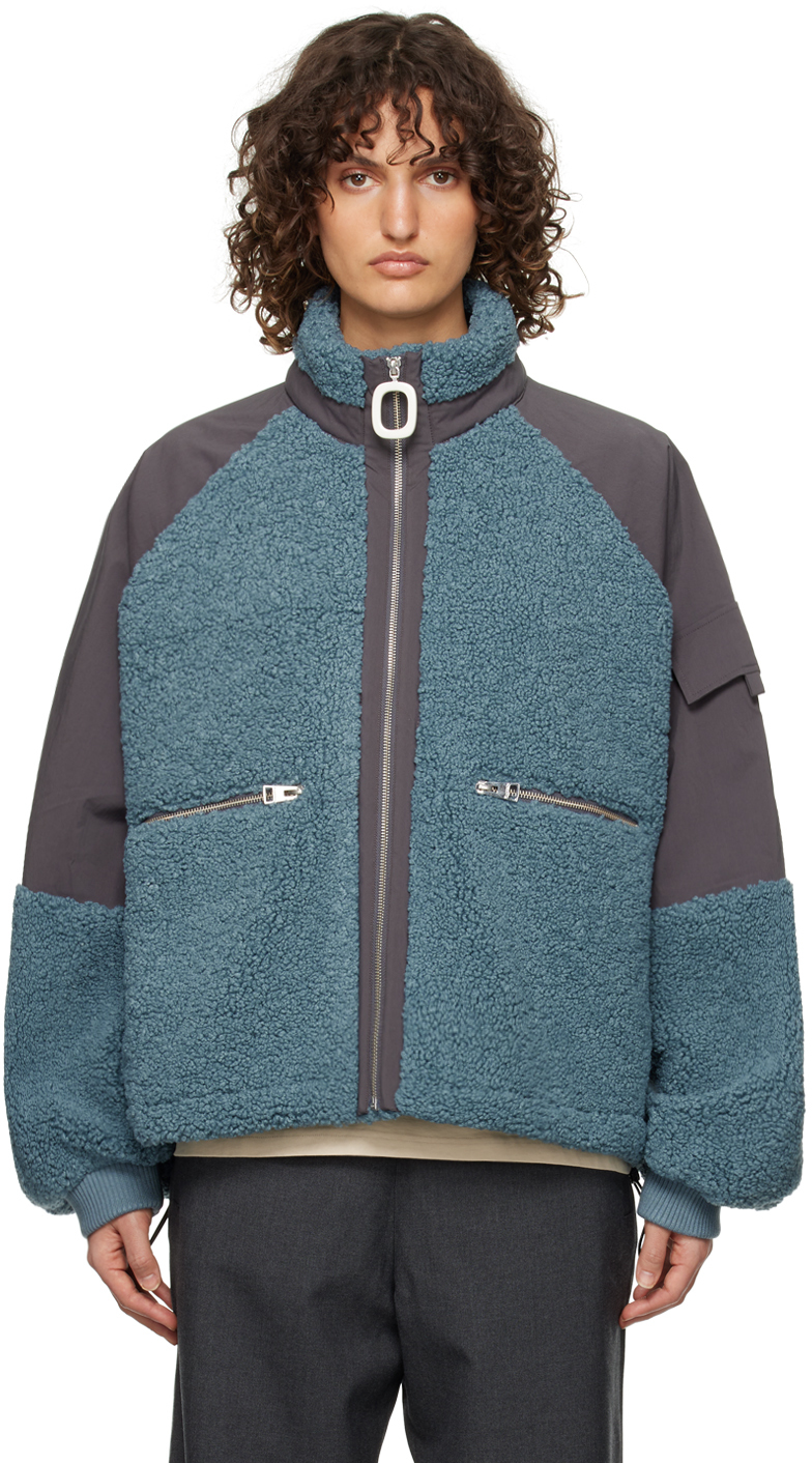 JW Anderson: Blue & Gray Color Block Jacket | SSENSE