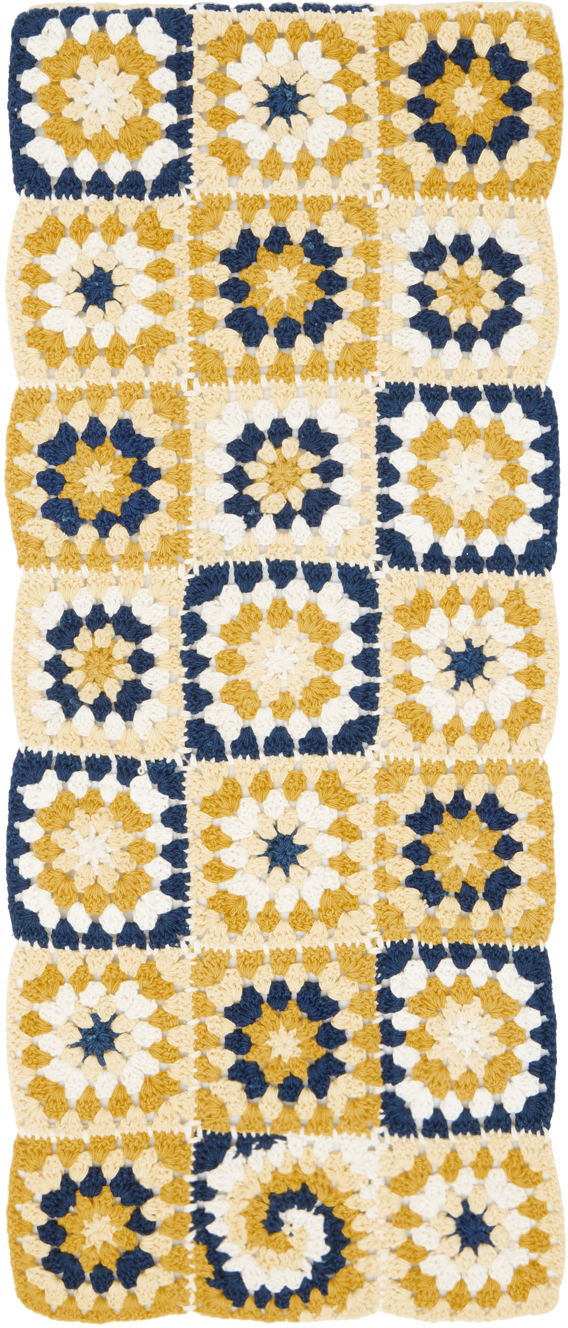 Story mfg.: Yellow & Navy Granny Square Piece Slim Scarf | SSENSE Canada