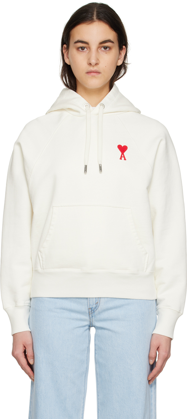 Pull à Capuche Blanc Cassé à Logo Ami De Cœur Ami Paris En Solde