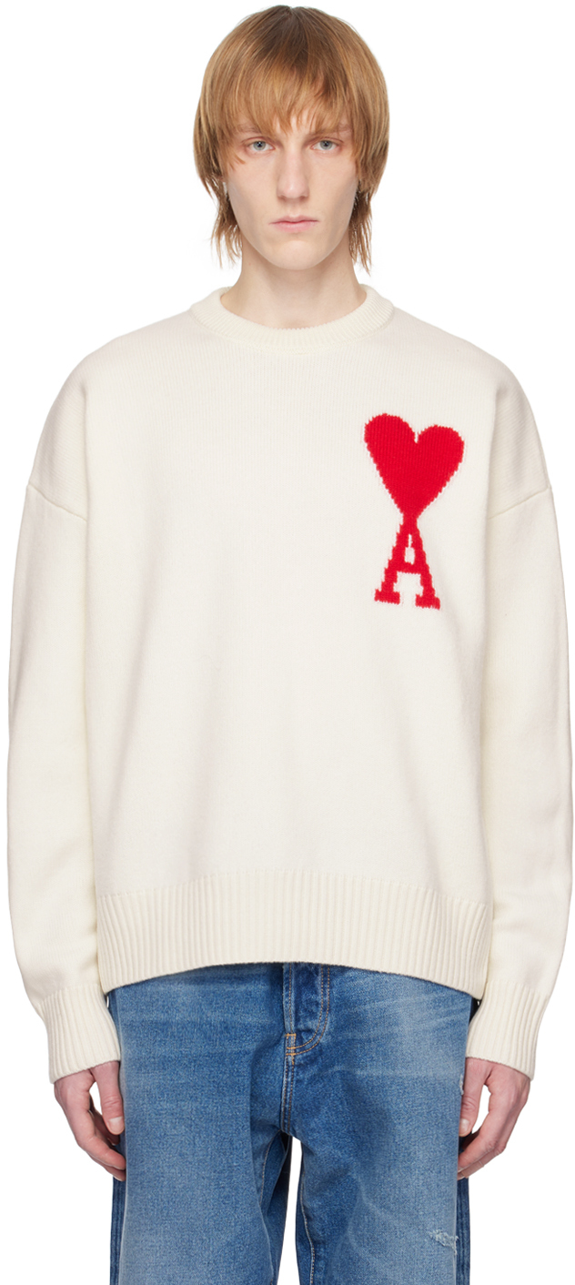 Ami Alexandre Mattiussi Pull Blanc Cassé à Logo Ami De Cœur Ssense