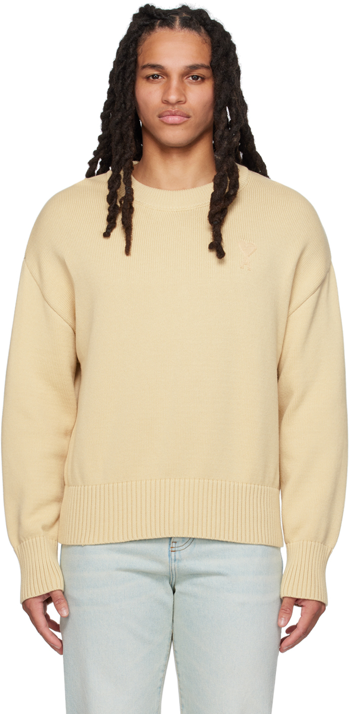 Pull beige à logo Ami de cœur AMI Paris en solde