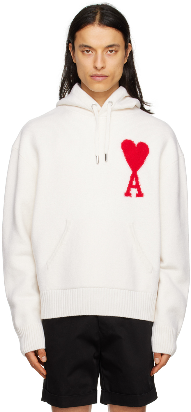 Ami Alexandre Mattiussi Pull à Capuche Blanc Cassé à Logo Ami De Cœur