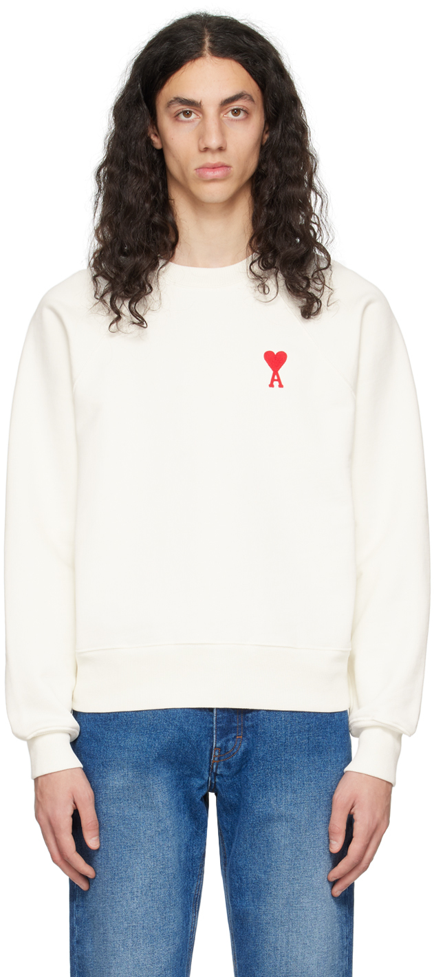 Ami Paris Pull Molletonné Blanc Cassé à Logo Ami De Cœur Ssense France