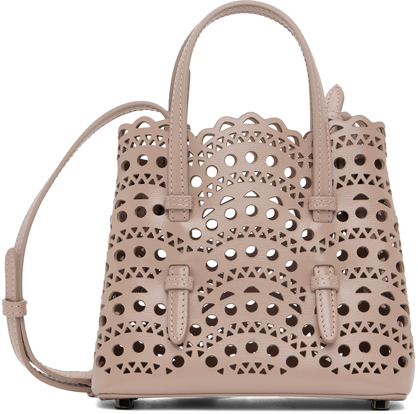 ALAÏA: Micro sac Mina 16 beige | SSENSE France