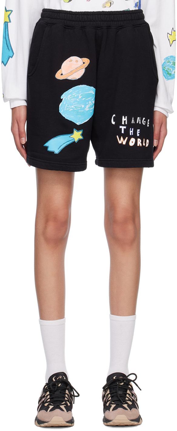 Black 'Change The World' Shorts by Kids Worldwide on Sale