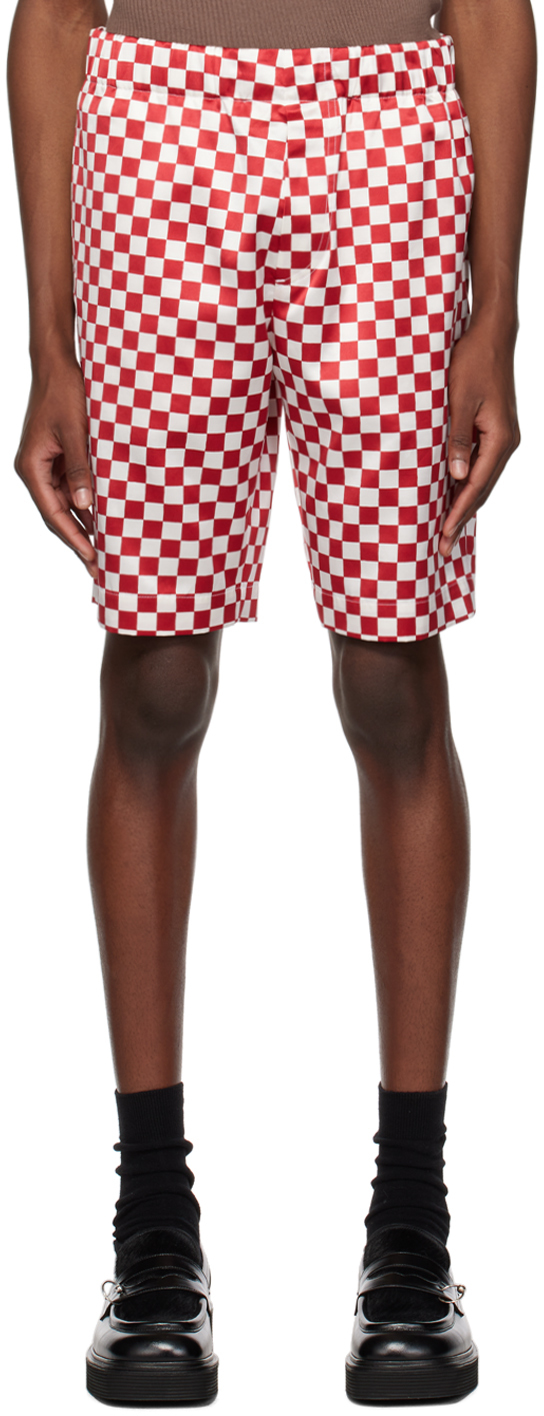 Burgundy & White Check Shorts by Meryll Rogge on Sale