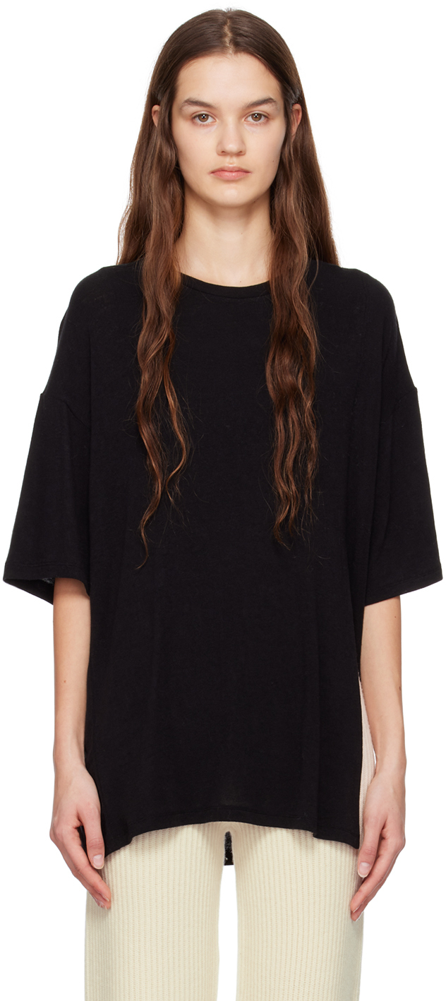 DRAE: Black Slit T-Shirt | SSENSE UK