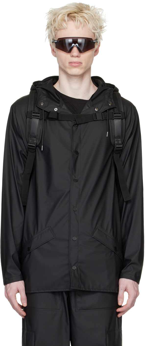 RAINS: Black Coated Jacket | SSENSE Canada