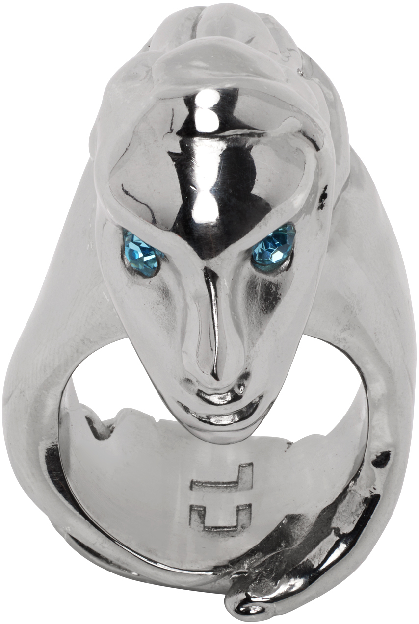 Silver Hand Face Ring by Chopova Lowena on Sale