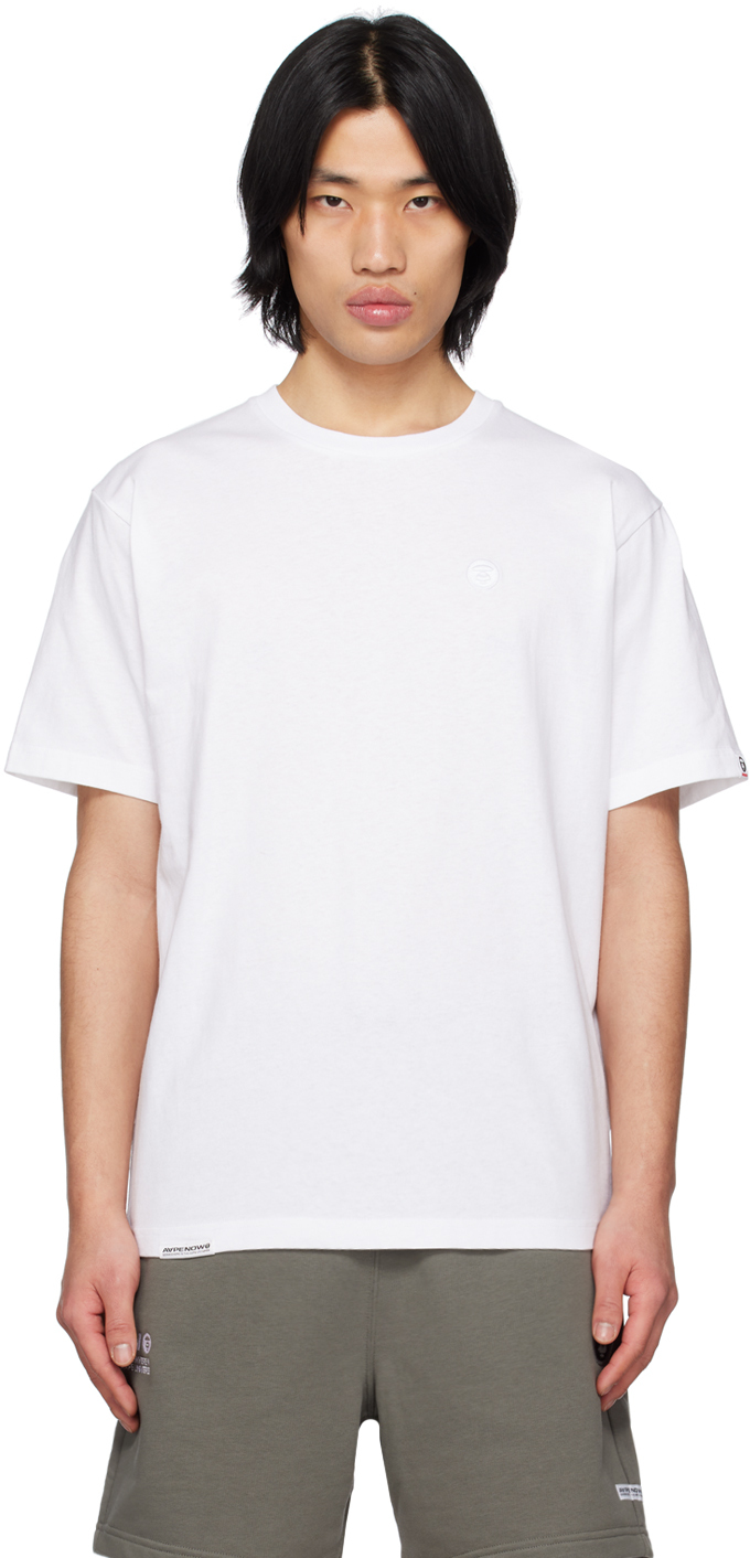 AAPE by A Bathing Ape: White Embroidered T-Shirt | SSENSE Canada