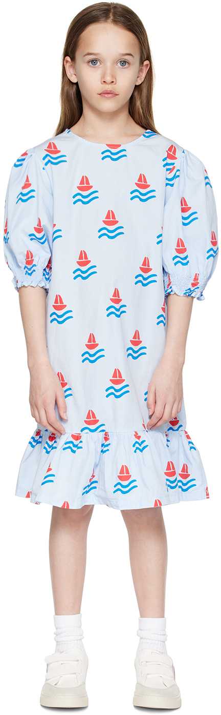 Kids Blue All Over Boats Dress by Bonmot Organic on Sale