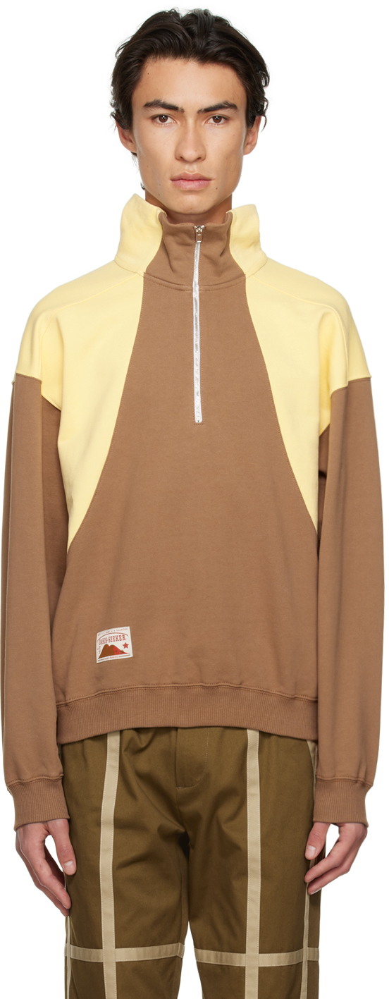 SSENSE UK Exclusive Brown & Yellow Half-Zip Sweatshirt by Kijun on Sale