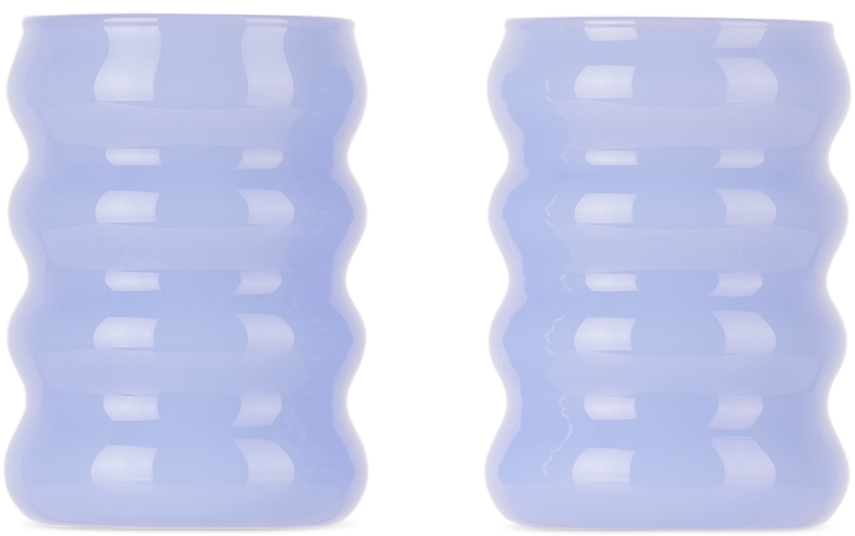 Blue Small Opaque Ripple Glass Set by Sophie Lou Jacobsen on Sale