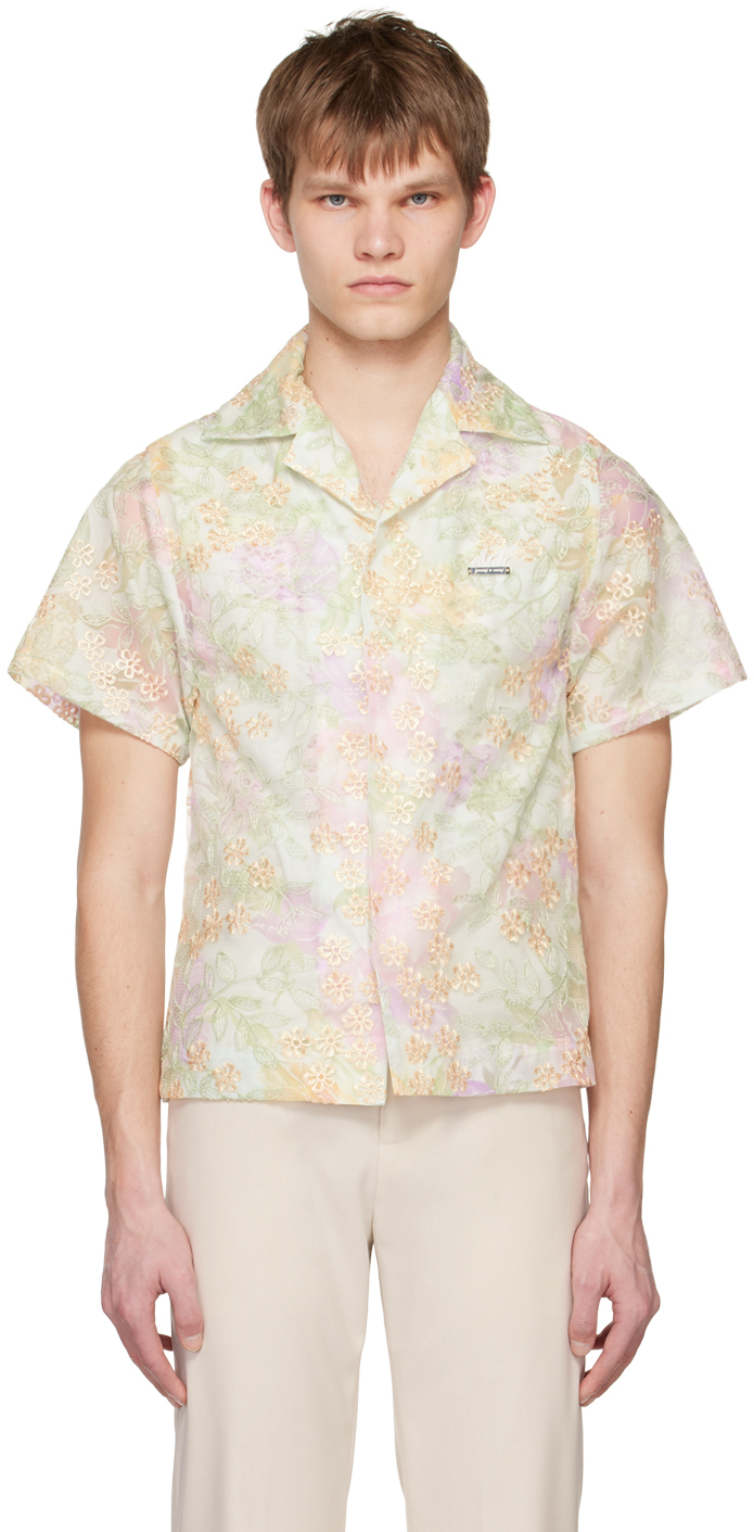 Green Floral Shirt by young n sang on Sale