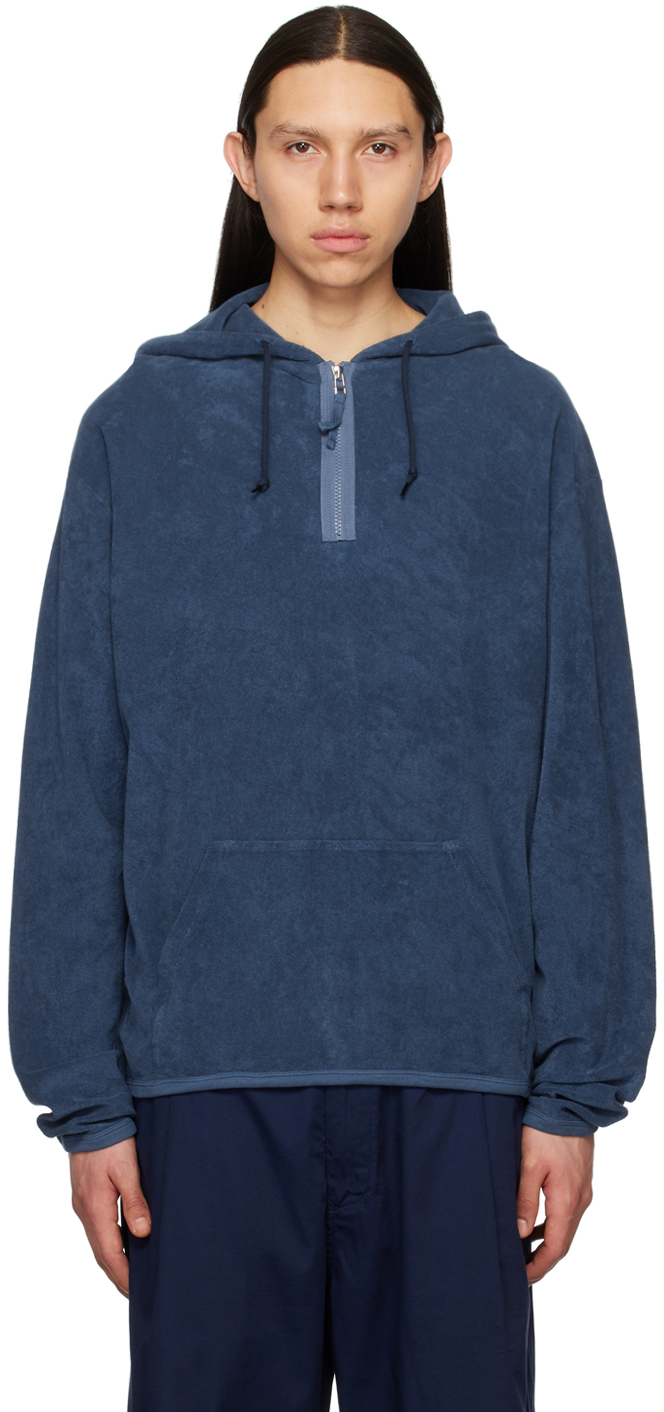 Navy Half-Zip Hoodie by Universal Works on Sale