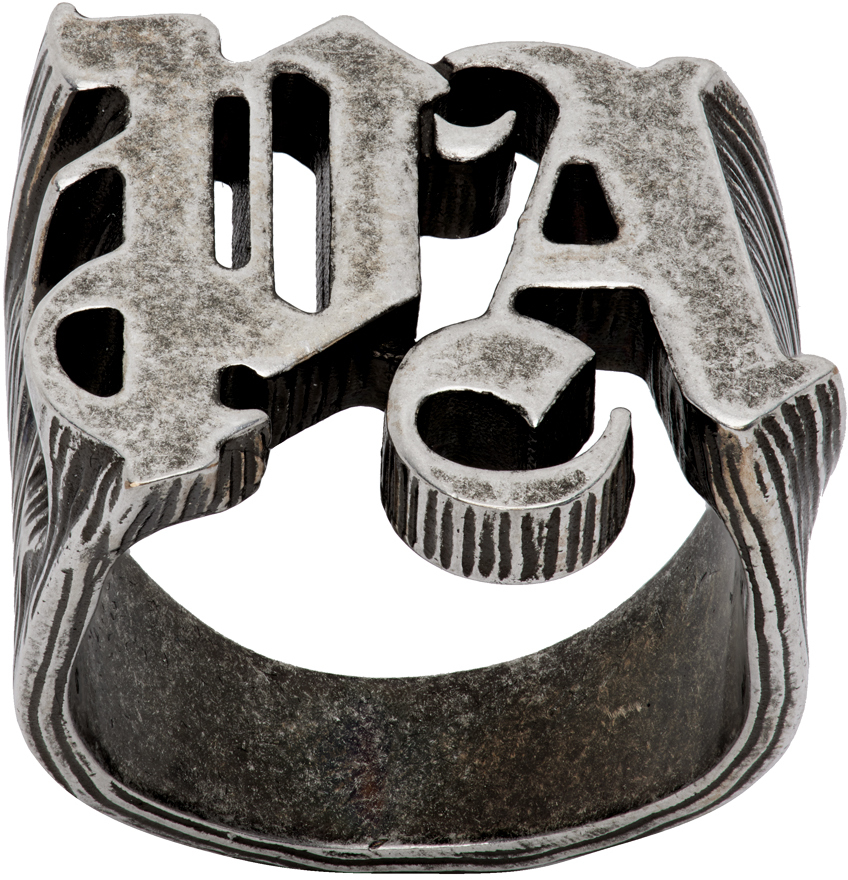 Palm Angels: Gunmetal 'PA' Ring | SSENSE