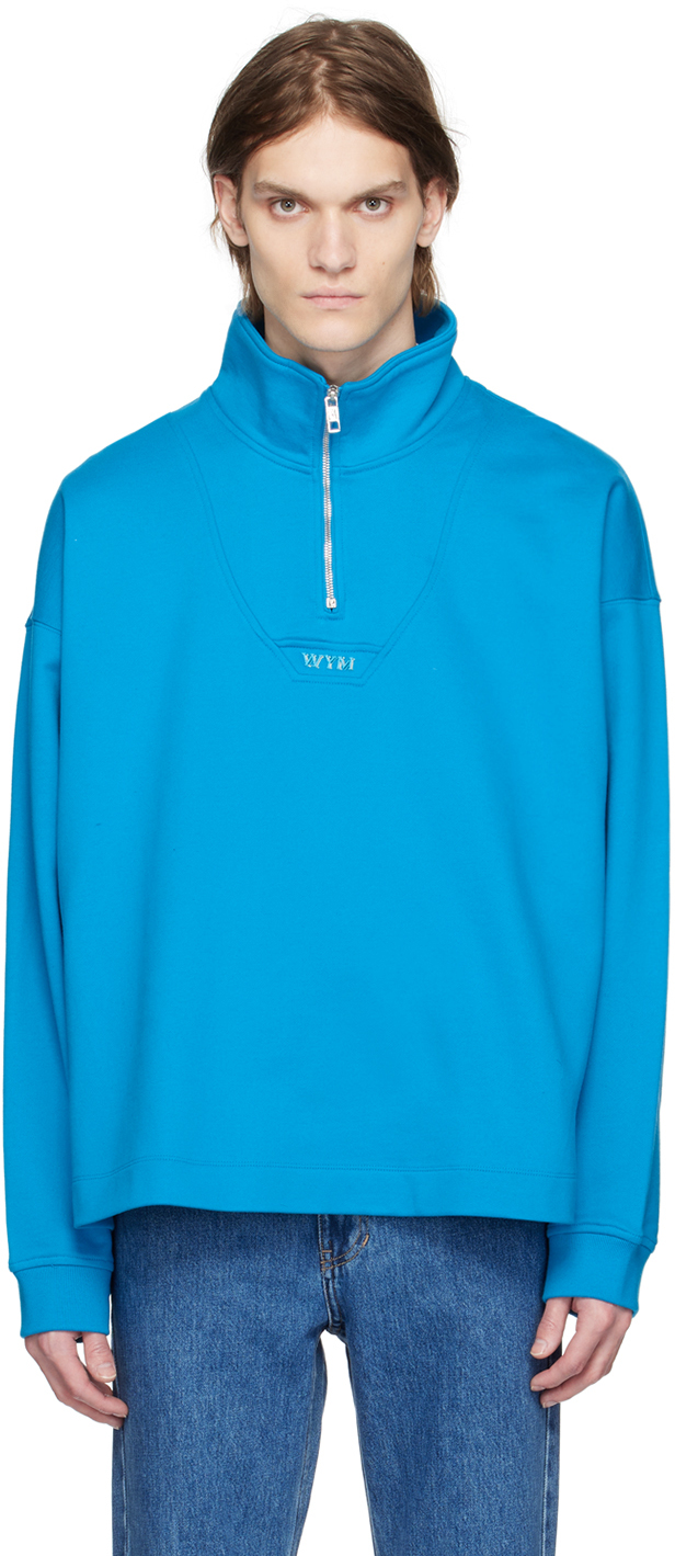 Blue Half-Zip Sweatshirt by WOOYOUNGMI on Sale