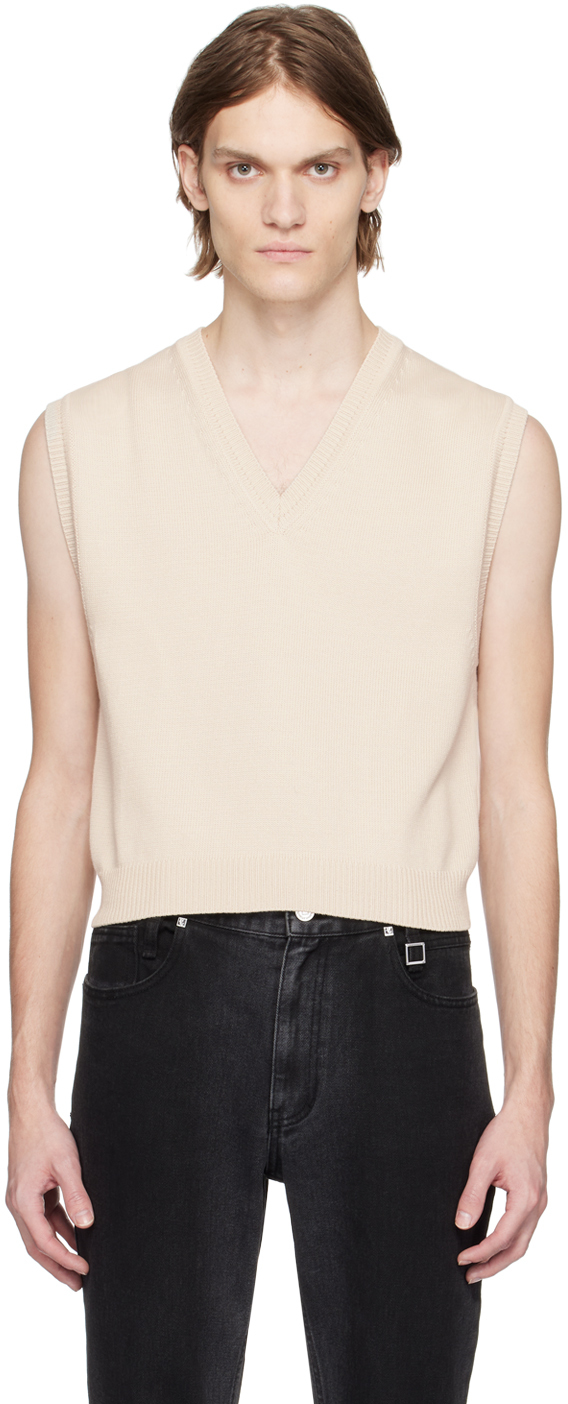 Beige V-Neck Vest by WOOYOUNGMI on Sale