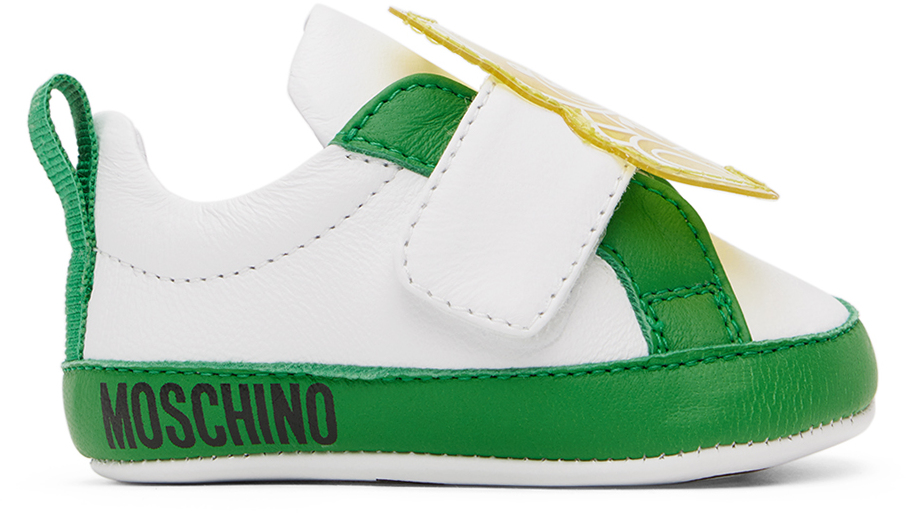 Baby Green & White Graphic Pre-Walkers by Moschino on Sale