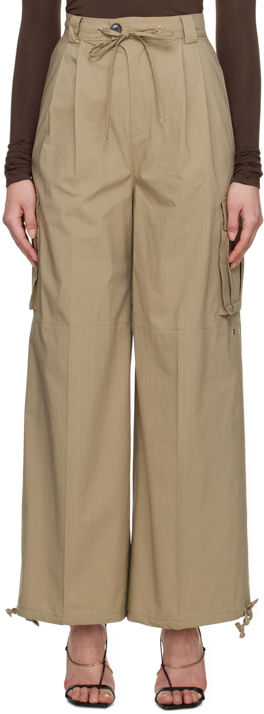 Taupe String Cargo Trousers by lesugiatelier on Sale