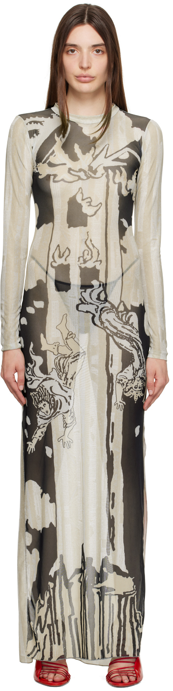 Beige & Black Tower Maxi Dress by Feben on Sale