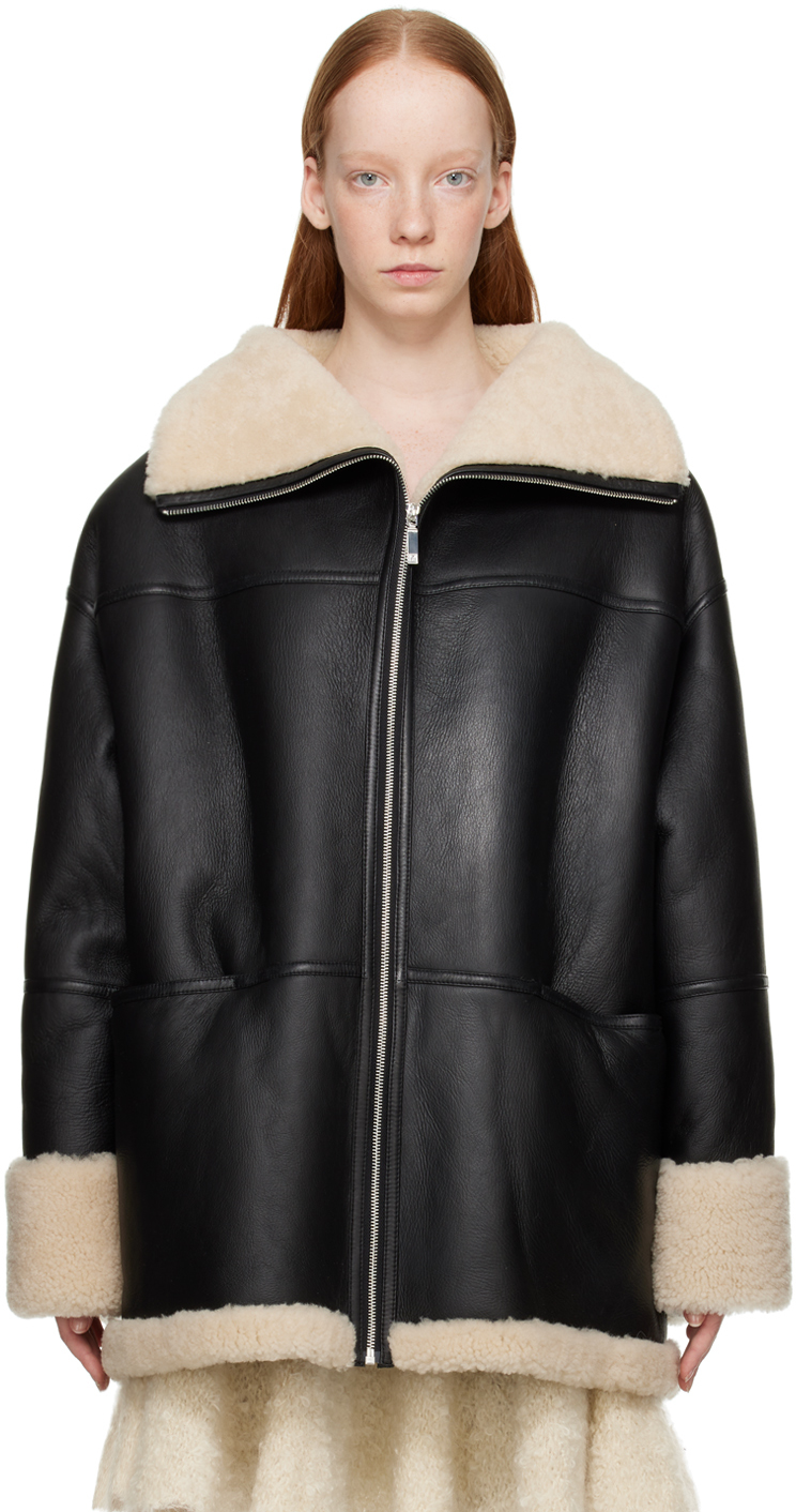 Totême: Black Signature Shearling Jacket | SSENSE Totême: Black Signature Shearling Jacket | SSENSE