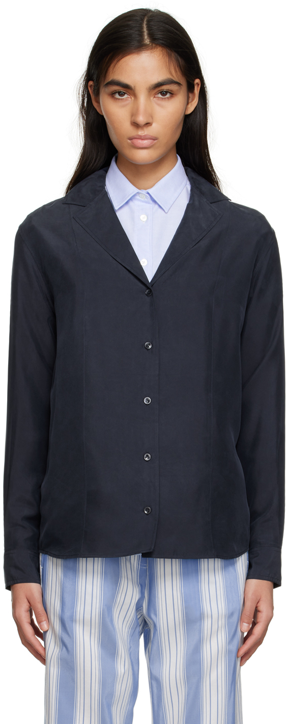Totême: Navy Notched Lapel Shirt | SSENSE