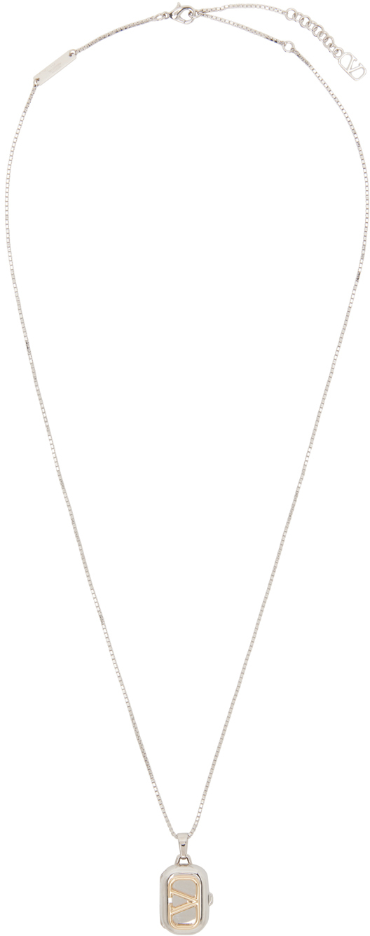 Valentino Garavani: 银色 Logo Locket 项链 | SSENSE
