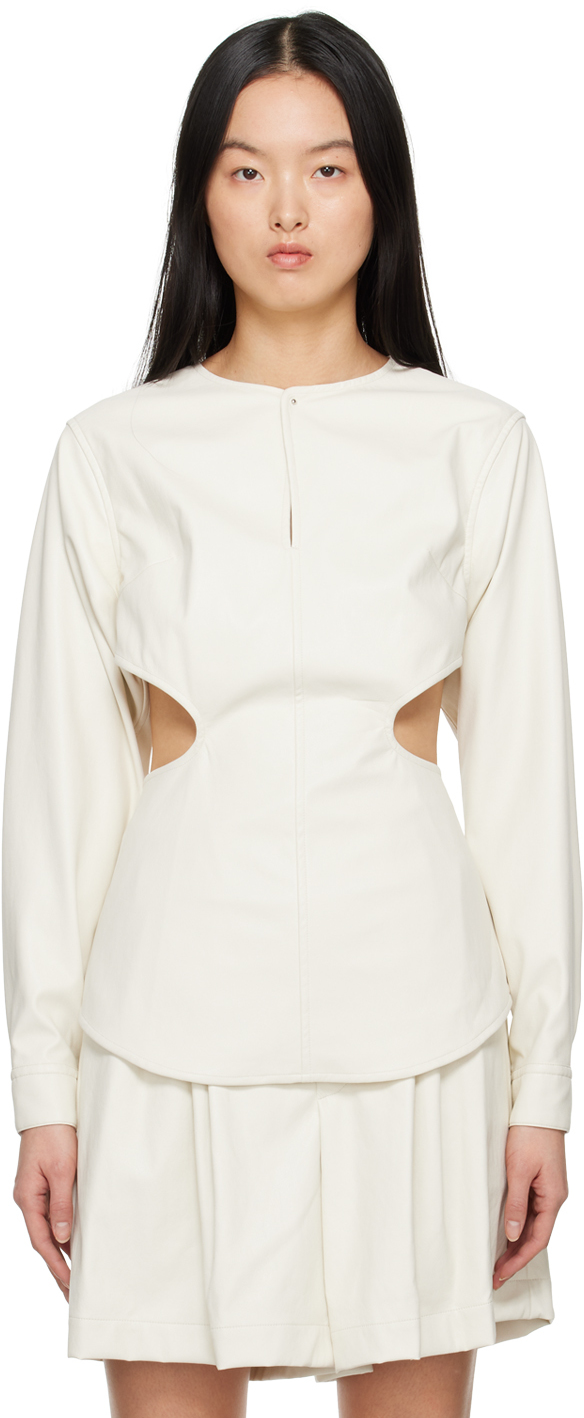 ISSEY MIYAKE: Off-White Figure Faux-Leather Shirt | SSENSE