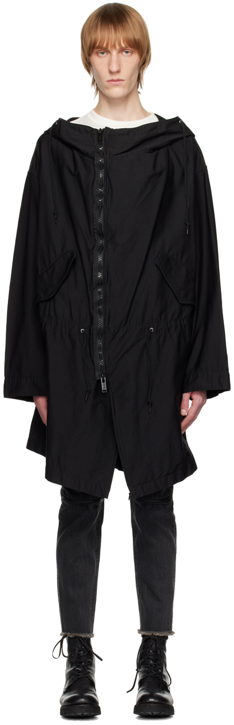 Black Offset Zip Coat by Undercoverism on Sale