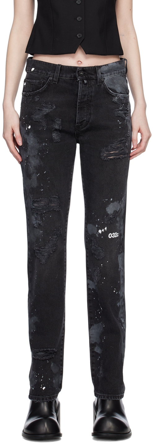 032c: Black Double Shift Jeans | SSENSE