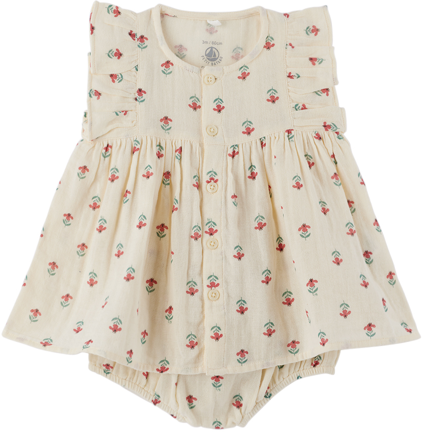 Baby Beige Floral Dress & Bloomers Set by Petit Bateau | SSENSE Canada