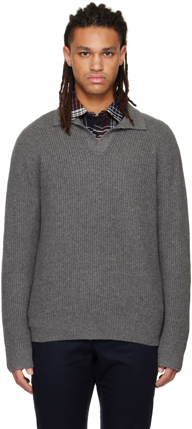 Vince: Gray Ribbed Polo | SSENSE