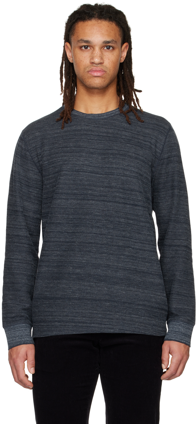 Blue Thermal Long Sleeve T-Shirt by Vince on Sale